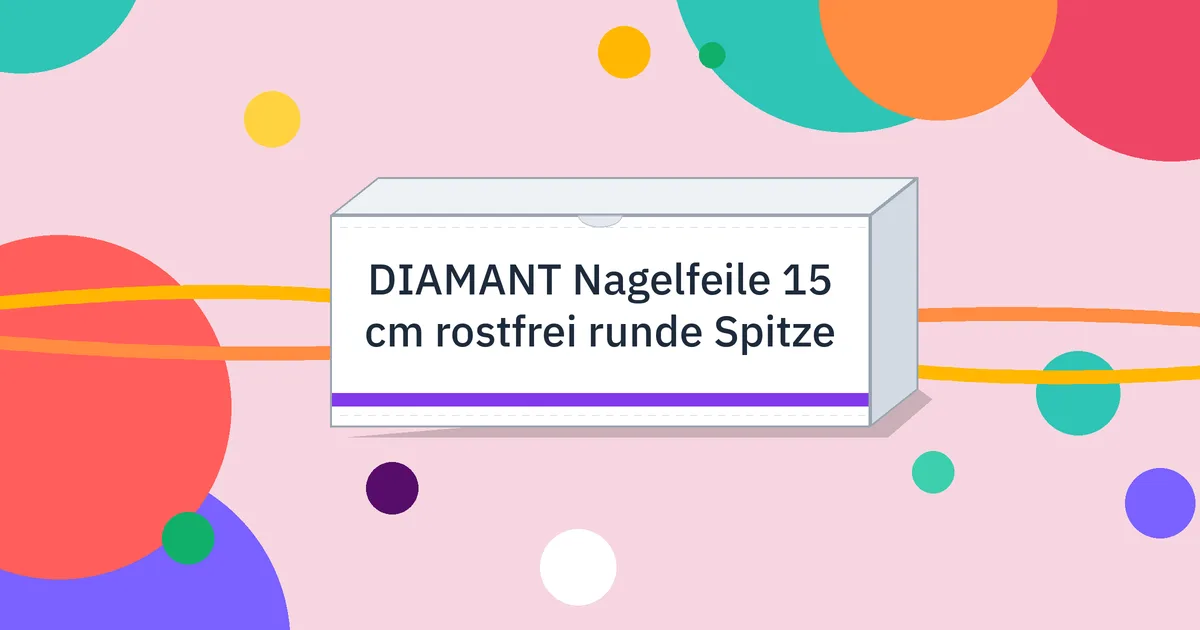 Symbolbild: Packung mit der Aufschrift DIAMANT Nagelfeile 15 cm rostfrei runde Spitze (PZN 19543619) – Verfügbarkeit und Bezug in Apotheken in Frankfurt am Main