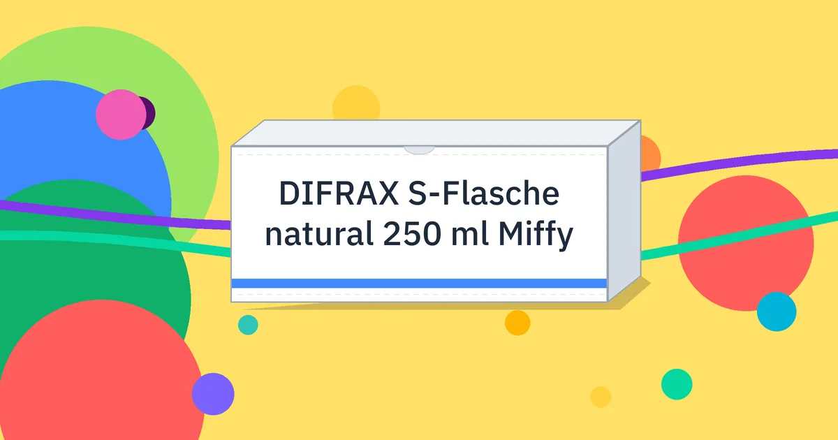Symbolbild: Packung mit der Aufschrift DIFRAX S-Flasche natural 250 ml Miffy (PZN 15734127) – Verfügbarkeit und Bezug in Apotheken in Frankfurt am Main