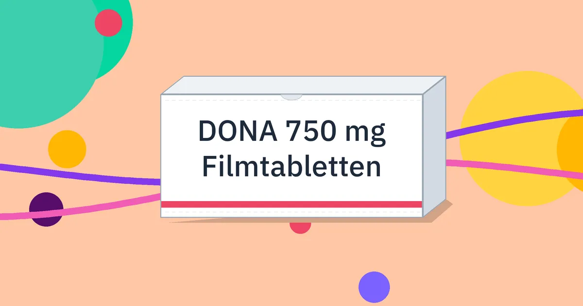 Symbolbild: Packung mit der Aufschrift DONA 750 mg Filmtabletten (PZN 18880562) – Verfügbarkeit und Bezug in Apotheken in Frankfurt am Main