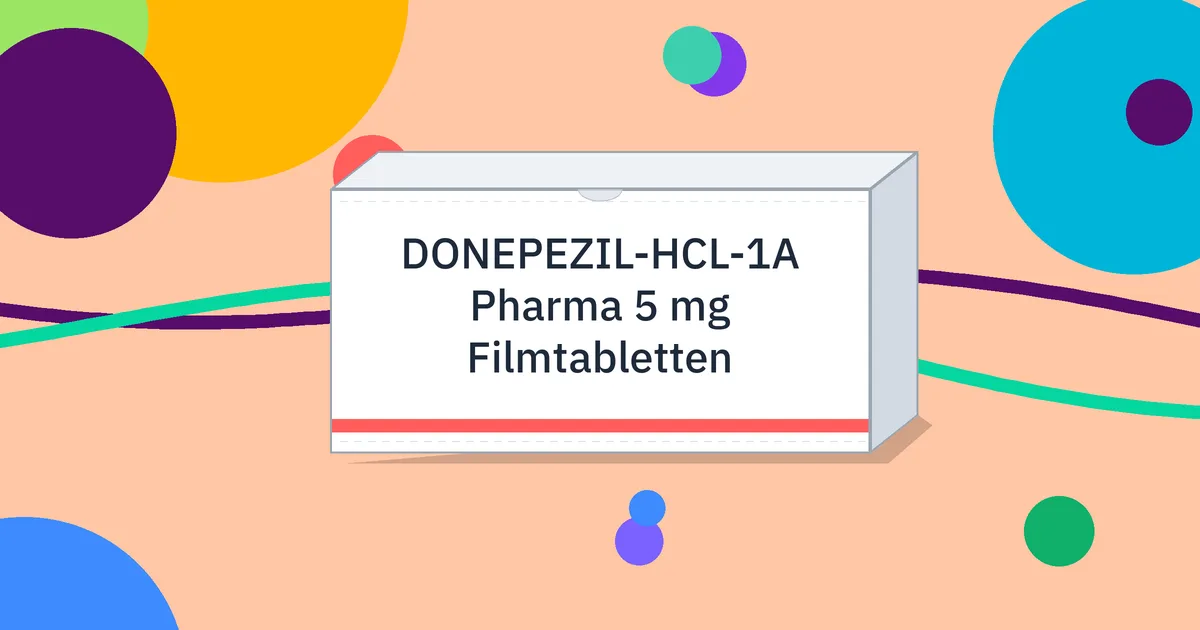 Symbolbild: Packung mit der Aufschrift DONEPEZIL-HCL-1A Pharma 5 mg Filmtabletten (PZN 09322219) – Verfügbarkeit und Bezug in Apotheken in Frankfurt am Main