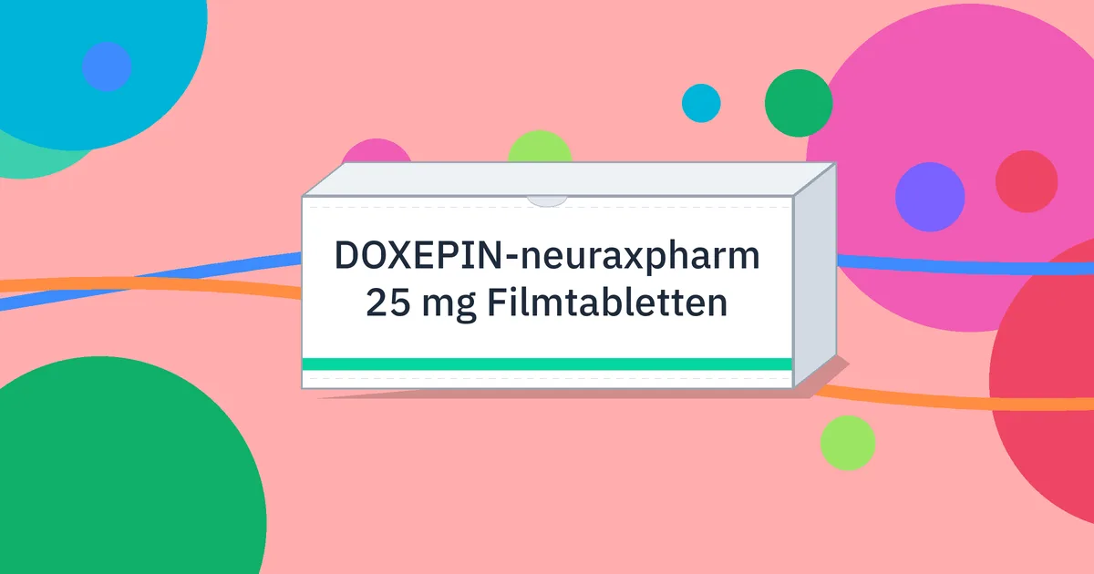 Symbolbild: Packung mit der Aufschrift DOXEPIN-neuraxpharm 25 mg Filmtabletten (PZN 04815383) – Verfügbarkeit und Bezug in Apotheken in Frankfurt am Main