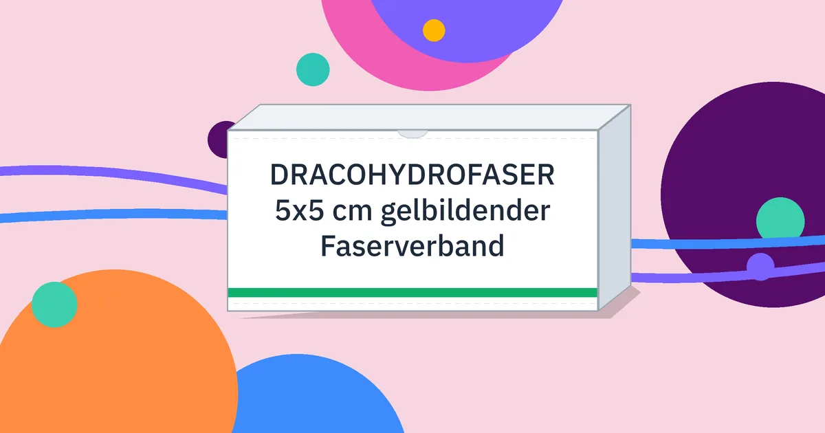 Symbolbild: Packung mit der Aufschrift DRACOHYDROFASER 5x5 cm gelbildender Faserverband (PZN 16536613) – Verfügbarkeit und Bezug in Apotheken in Frankfurt am Main