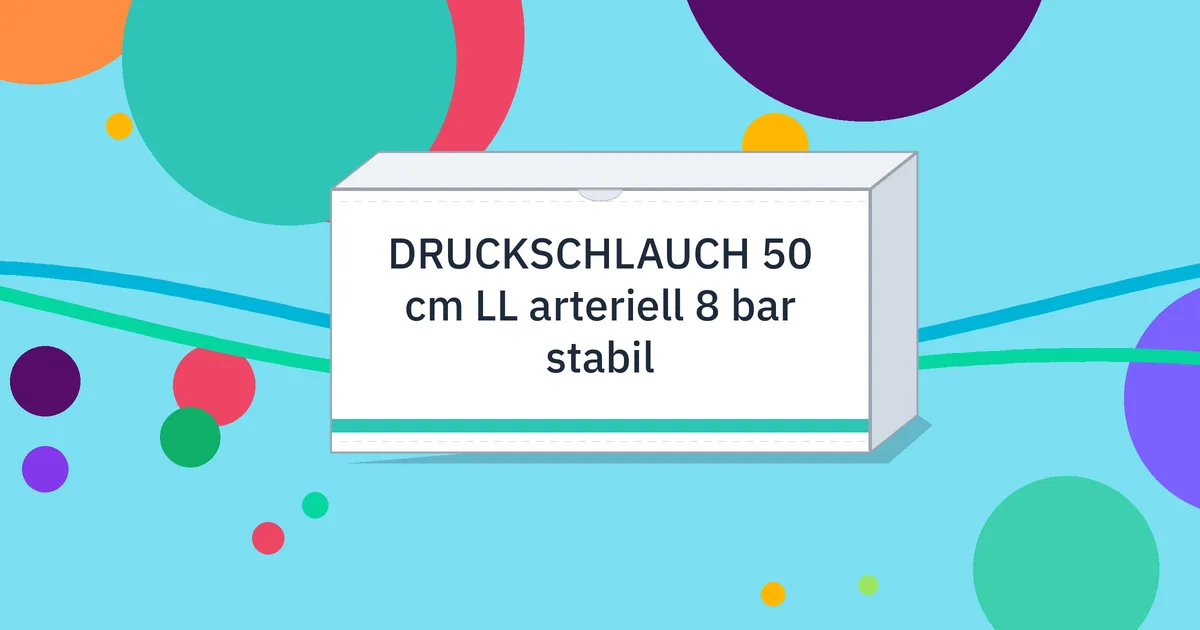 Symbolbild: Packung mit der Aufschrift DRUCKSCHLAUCH 50 cm LL arteriell 8 bar stabil (PZN 17487549) – Verfügbarkeit und Bezug in Apotheken in Frankfurt am Main
