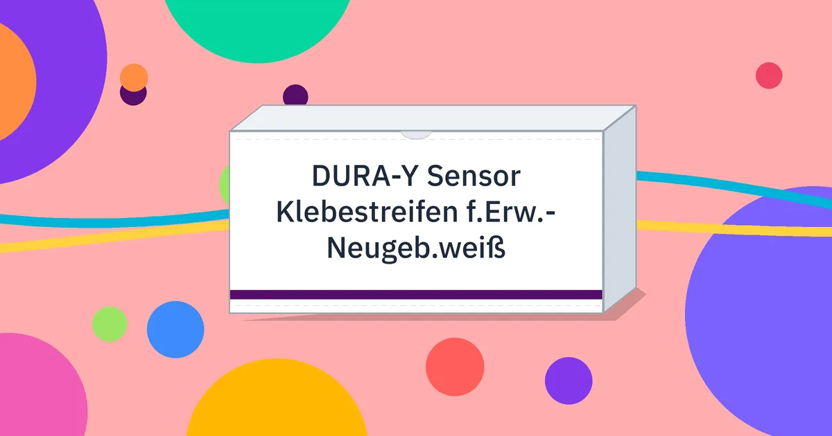 Symbolbild: Packung mit der Aufschrift DURA-Y Sensor Klebestreifen f.Erw.-Neugeb.weiß (PZN 03488551) – Verfügbarkeit und Bezug in Apotheken in Frankfurt am Main