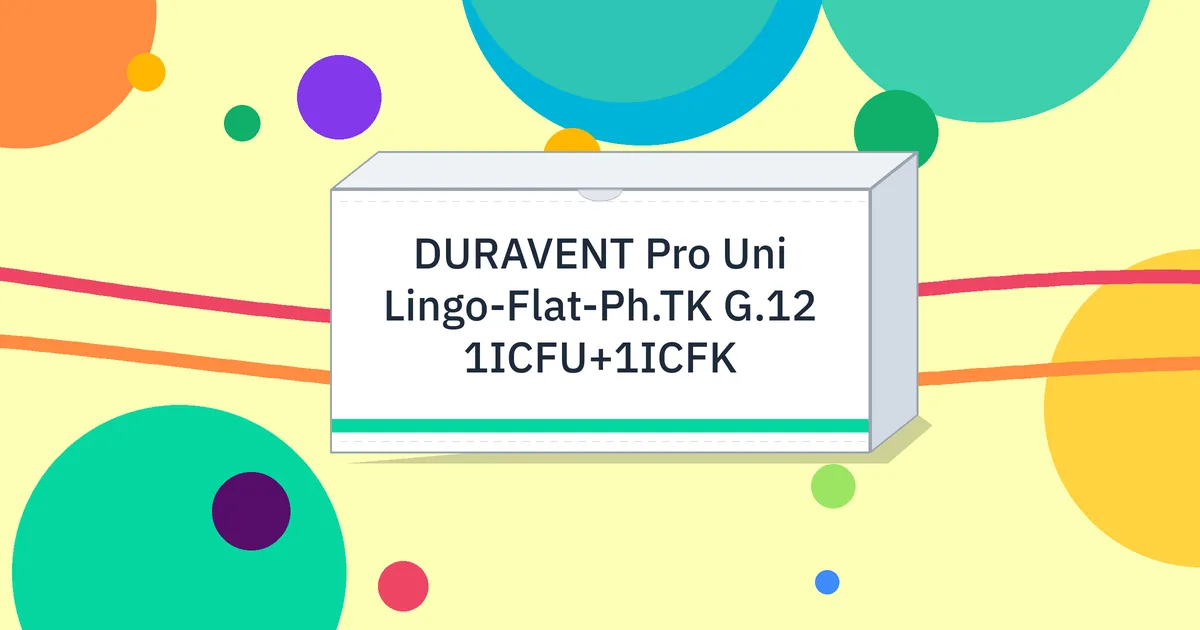 Symbolbild: Packung mit der Aufschrift DURAVENT Pro Uni Lingo-Flat-Ph.TK G.12 1ICFU+1ICFK (PZN 19273048) – Verfügbarkeit und Bezug in Apotheken in Frankfurt am Main