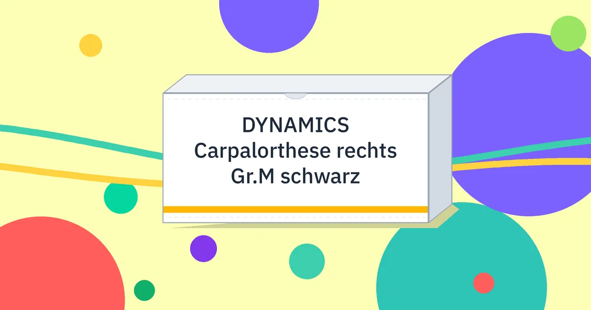 Symbolbild: Packung mit der Aufschrift DYNAMICS Carpalorthese rechts Gr.M schwarz (PZN 10631747) – Verfügbarkeit und Bezug in Apotheken in Frankfurt am Main