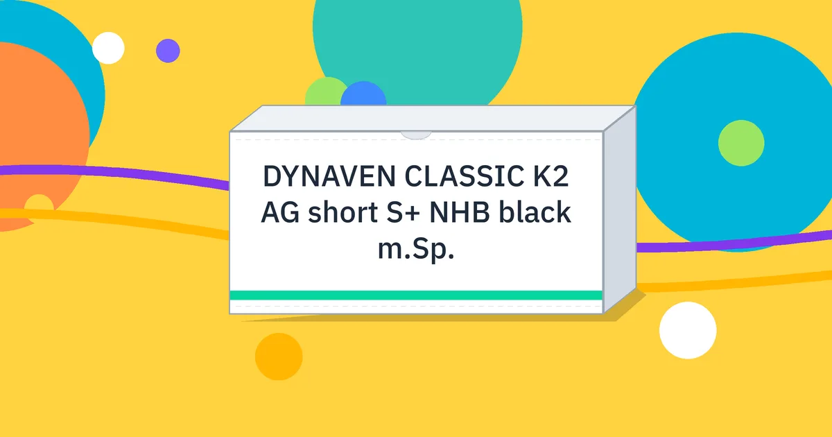 Symbolbild: Packung mit der Aufschrift DYNAVEN CLASSIC K2 AG short S+ NHB black m.Sp. (PZN 18418616) – Verfügbarkeit und Bezug in Apotheken in Frankfurt am Main