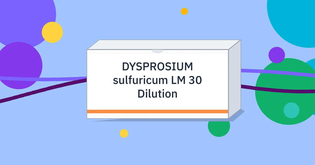 Symbolbild: Packung mit der Aufschrift DYSPROSIUM sulfuricum LM 30 Dilution (PZN 13468176) – Verfügbarkeit und Bezug in Apotheken in Frankfurt am Main