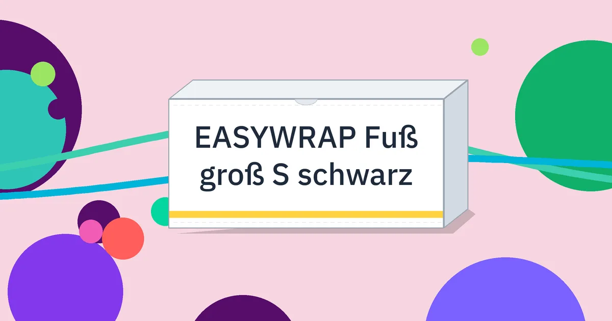 Symbolbild: Packung mit der Aufschrift EASYWRAP Fuß groß S schwarz (PZN 18748495) – Verfügbarkeit und Bezug in Apotheken in Frankfurt am Main