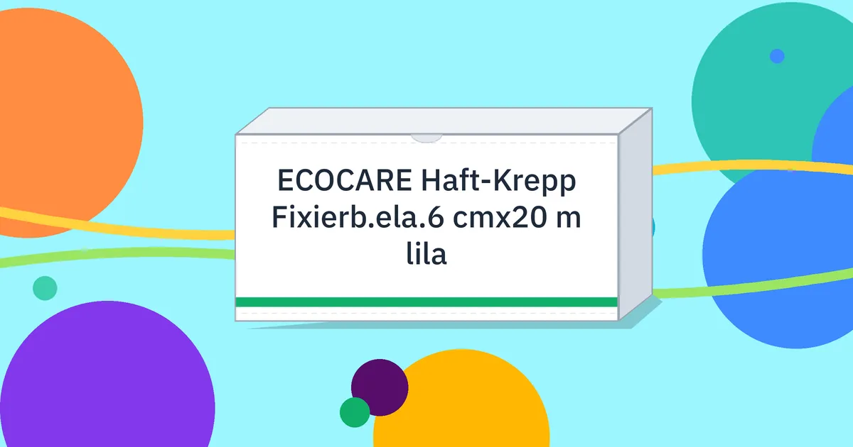Symbolbild: Packung mit der Aufschrift ECOCARE Haft-Krepp Fixierb.ela.6 cmx20 m lila (PZN 11518906) – Verfügbarkeit und Bezug in Apotheken in Frankfurt am Main