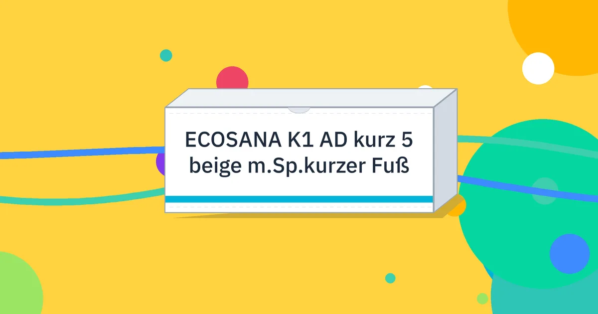 Symbolbild: Packung mit der Aufschrift ECOSANA K1 AD kurz 5 beige m.Sp.kurzer Fuß (PZN 04725088) – Verfügbarkeit und Bezug in Apotheken in Frankfurt am Main
