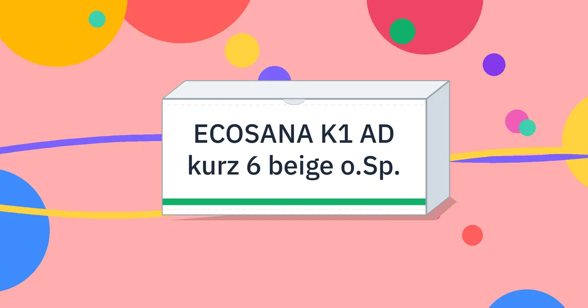 Symbolbild: Packung mit der Aufschrift ECOSANA K1 AD kurz 6 beige o.Sp. (PZN 04725272) – Verfügbarkeit und Bezug in Apotheken in Frankfurt am Main