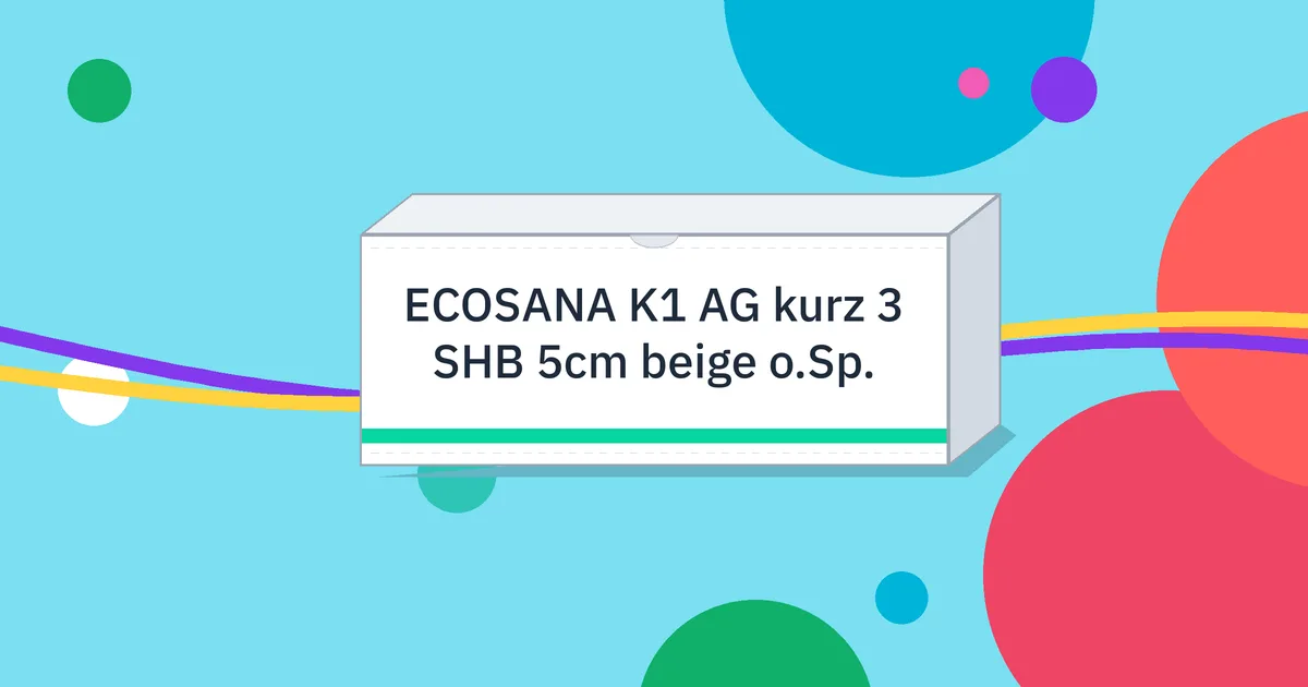 Symbolbild: Packung mit der Aufschrift ECOSANA K1 AG kurz 3 SHB 5cm beige o.Sp. (PZN 04727495) – Verfügbarkeit und Bezug in Apotheken in Frankfurt am Main