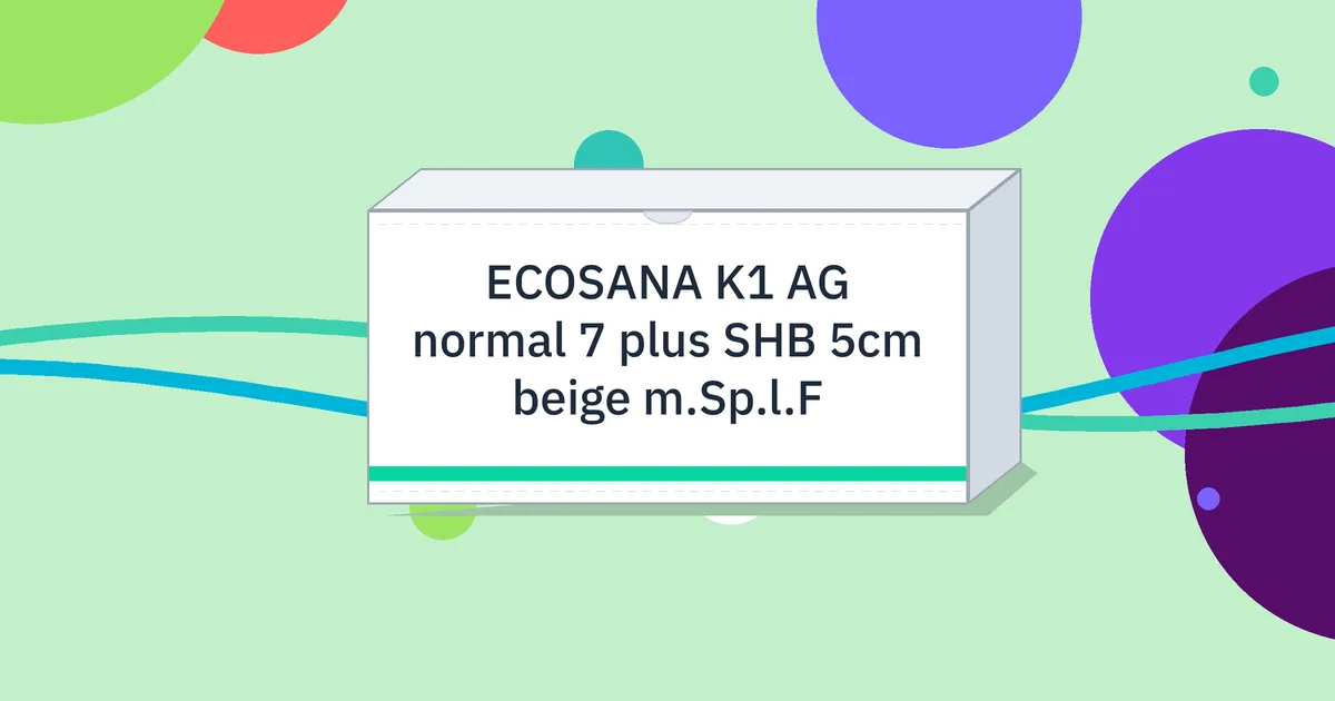 Symbolbild: Packung mit der Aufschrift ECOSANA K1 AG normal 7 plus SHB 5cm beige m.Sp.l.F (PZN 04730770) – Verfügbarkeit und Bezug in Apotheken in Frankfurt am Main