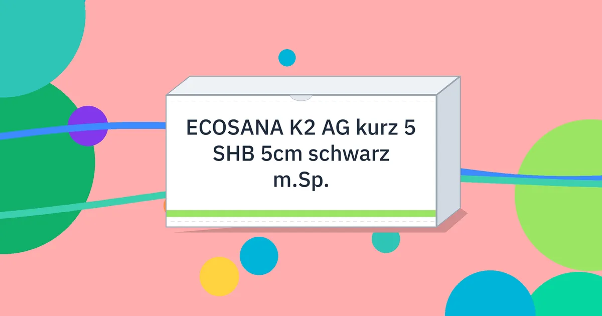 Symbolbild: Packung mit der Aufschrift ECOSANA K2 AG kurz 5 SHB 5cm schwarz m.Sp. (PZN 01461068) – Verfügbarkeit und Bezug in Apotheken in Frankfurt am Main