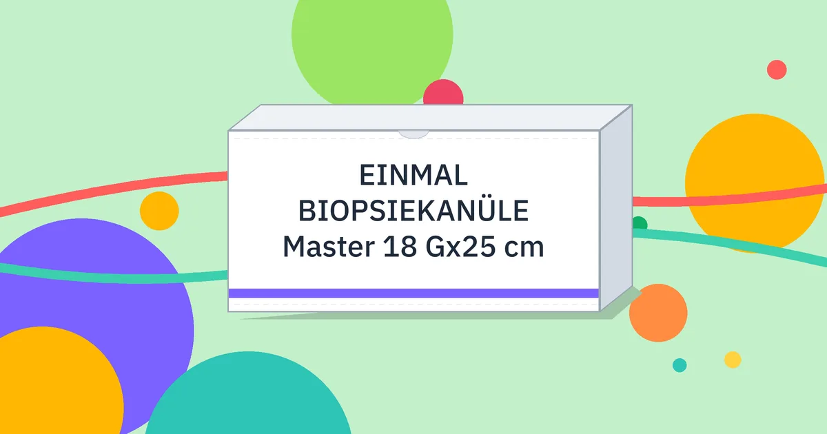 Symbolbild: Packung mit der Aufschrift EINMAL BIOPSIEKANÜLE Master 18 Gx25 cm (PZN 10184544) – Verfügbarkeit und Bezug in Apotheken in Frankfurt am Main