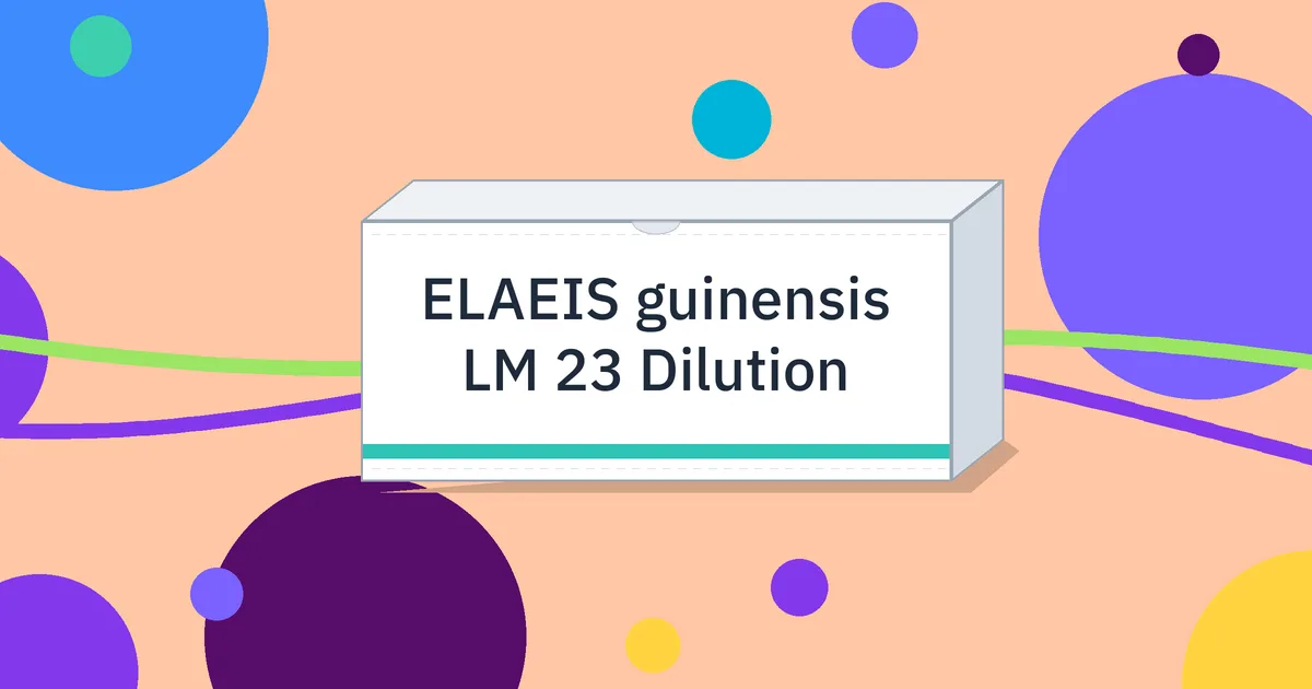 Symbolbild: Packung mit der Aufschrift ELAEIS guinensis LM 23 Dilution (PZN 13469922) – Verfügbarkeit und Bezug in Apotheken in Frankfurt am Main