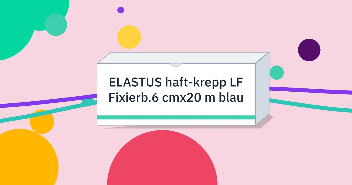 Symbolbild: Packung mit der Aufschrift ELASTUS haft-krepp LF Fixierb.6 cmx20 m blau (PZN 16678371) – Verfügbarkeit und Bezug in Apotheken in Frankfurt am Main