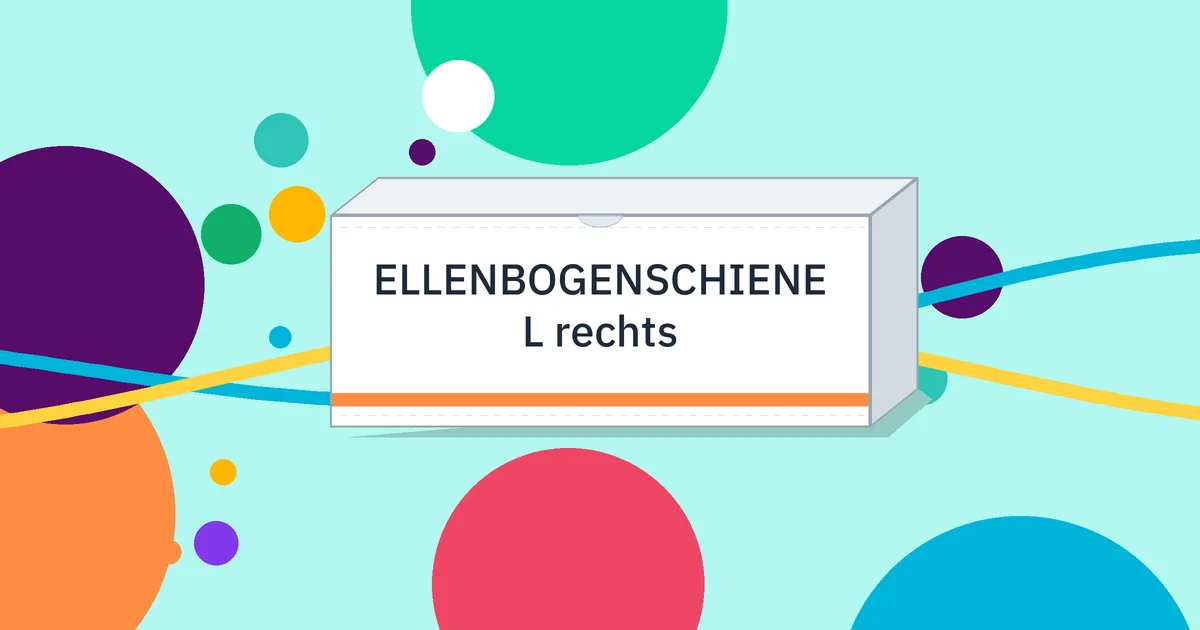 Symbolbild: Packung mit der Aufschrift ELLENBOGENSCHIENE L rechts (PZN 04318762) – Verfügbarkeit und Bezug in Apotheken in Frankfurt am Main
