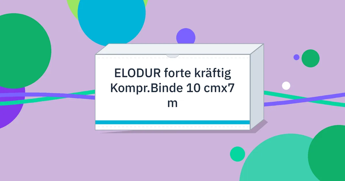 Symbolbild: Packung mit der Aufschrift ELODUR forte kräftig Kompr.Binde 10 cmx7 m (PZN 15738800) – Verfügbarkeit und Bezug in Apotheken in Frankfurt am Main