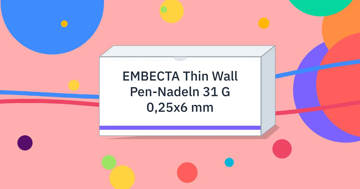 Symbolbild: Packung mit der Aufschrift EMBECTA Thin Wall Pen-Nadeln 31 G 0,25x6 mm (PZN 20636763) – Verfügbarkeit und Bezug in Apotheken in Frankfurt am Main