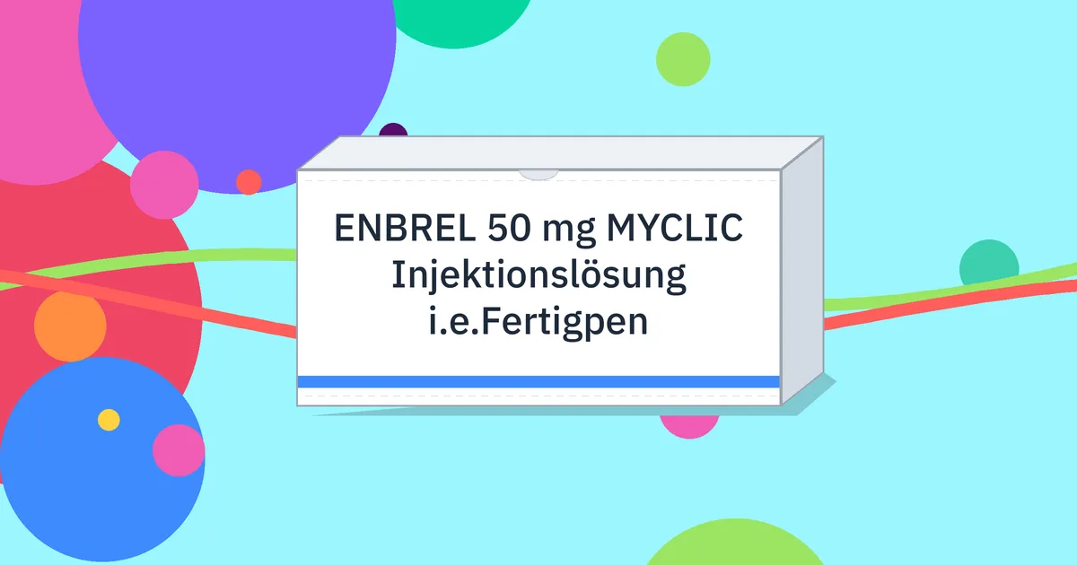 Symbolbild: Packung mit der Aufschrift ENBREL 50 mg MYCLIC Injektionslösung i.e.Fertigpen (PZN 10933000) – Verfügbarkeit und Bezug in Apotheken in Frankfurt am Main