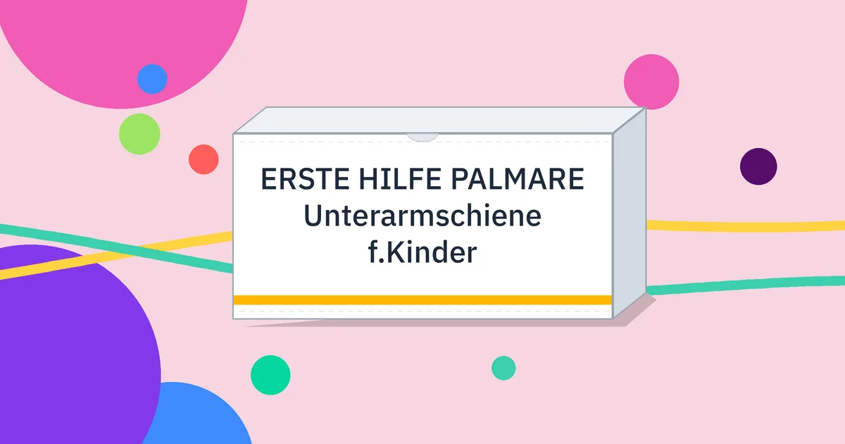 Symbolbild: Packung mit der Aufschrift ERSTE HILFE PALMARE Unterarmschiene f.Kinder (PZN 02036143) – Verfügbarkeit und Bezug in Apotheken in Frankfurt am Main