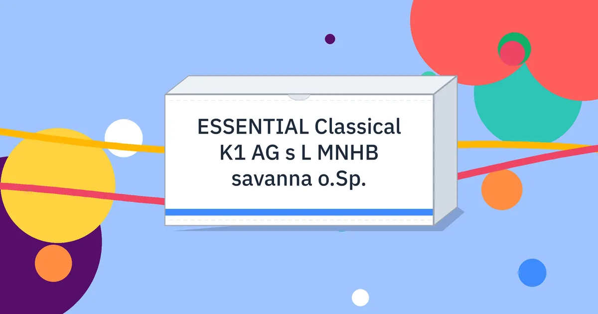 Symbolbild: Packung mit der Aufschrift ESSENTIAL Classical K1 AG s L MNHB savanna o.Sp. (PZN 19320486) – Verfügbarkeit und Bezug in Apotheken in Frankfurt am Main