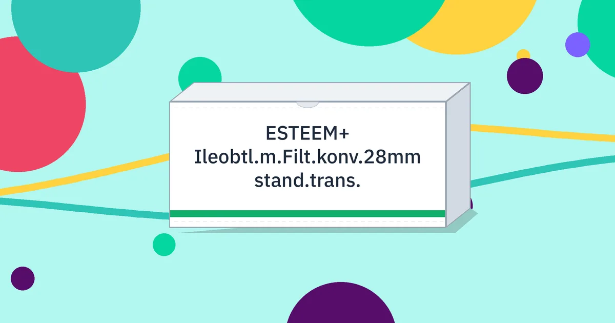 Symbolbild: Packung mit der Aufschrift ESTEEM+ Ileobtl.m.Filt.konv.28mm stand.trans. (PZN 06460228) – Verfügbarkeit und Bezug in Apotheken in Frankfurt am Main