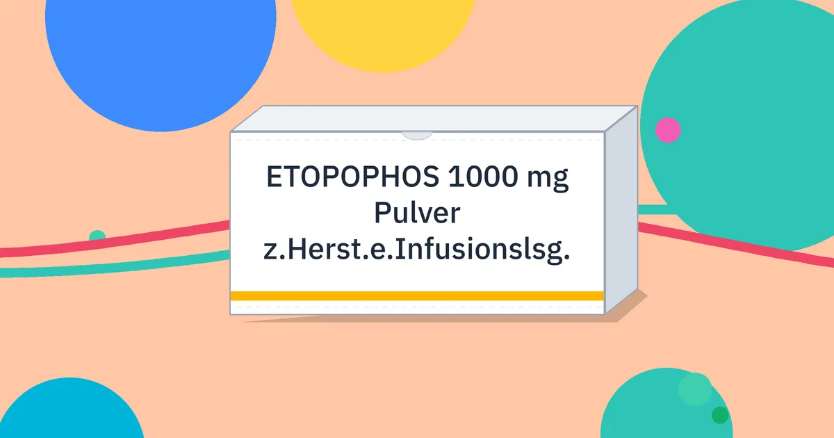 Symbolbild: Packung mit der Aufschrift ETOPOPHOS 1000 mg Pulver z.Herst.e.Infusionslsg. (PZN 08855764) – Verfügbarkeit und Bezug in Apotheken in Frankfurt am Main