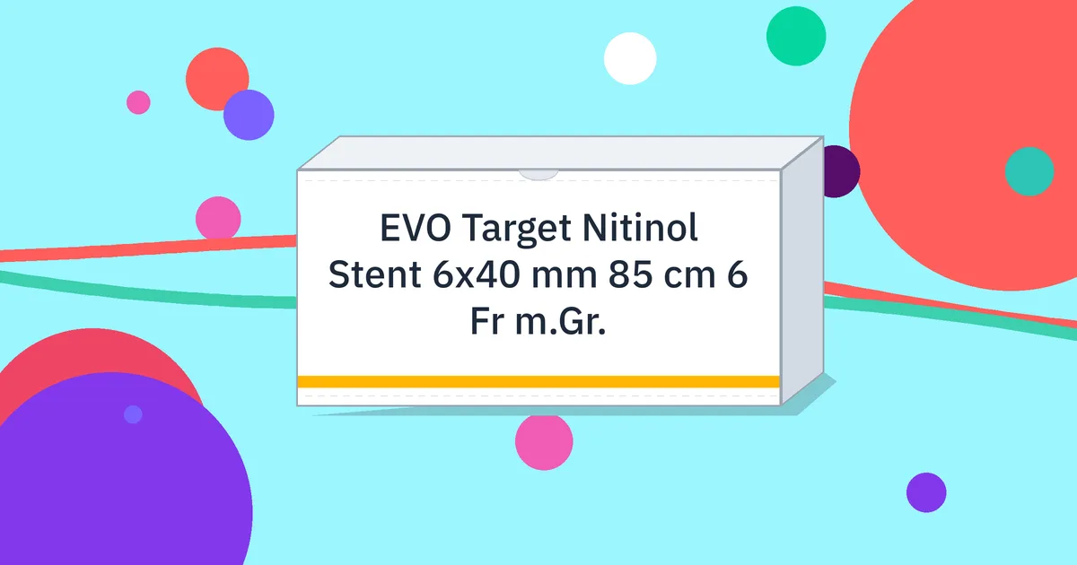 Symbolbild: Packung mit der Aufschrift EVO Target Nitinol Stent 6x40 mm 85 cm 6 Fr m.Gr. (PZN 00098370) – Verfügbarkeit und Bezug in Apotheken in Frankfurt am Main