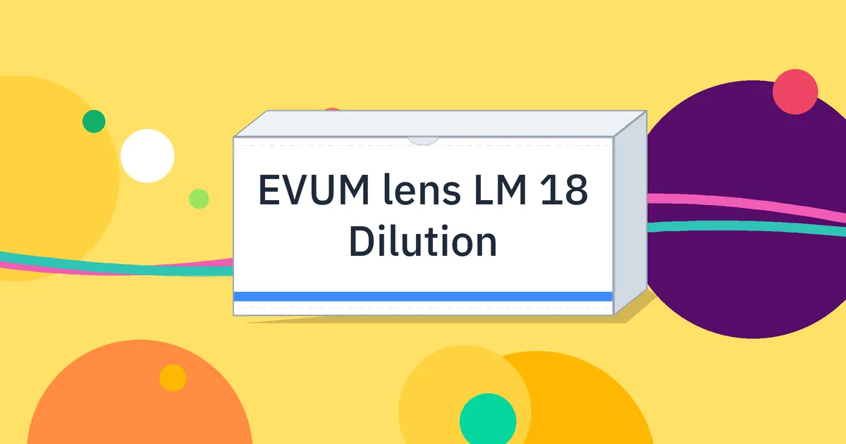 Symbolbild: Packung mit der Aufschrift EVUM lens LM 18 Dilution (PZN 13485163) – Verfügbarkeit und Bezug in Apotheken in Frankfurt am Main