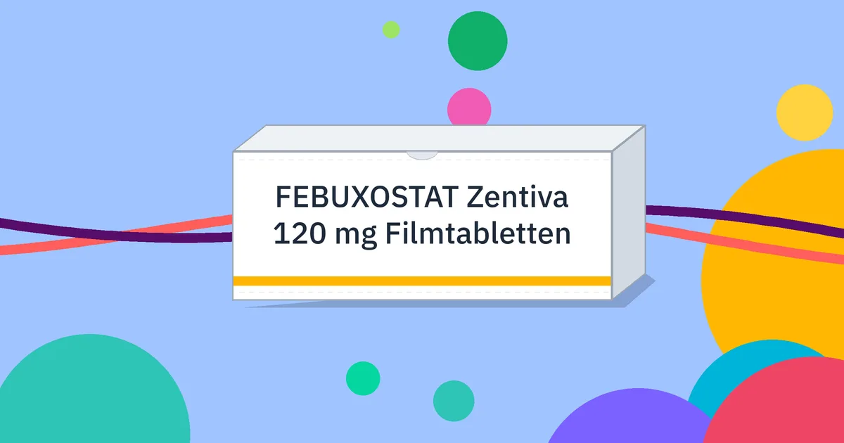 Symbolbild: Packung mit der Aufschrift FEBUXOSTAT Zentiva 120 mg Filmtabletten (PZN 14313381) – Verfügbarkeit und Bezug in Apotheken in Frankfurt am Main