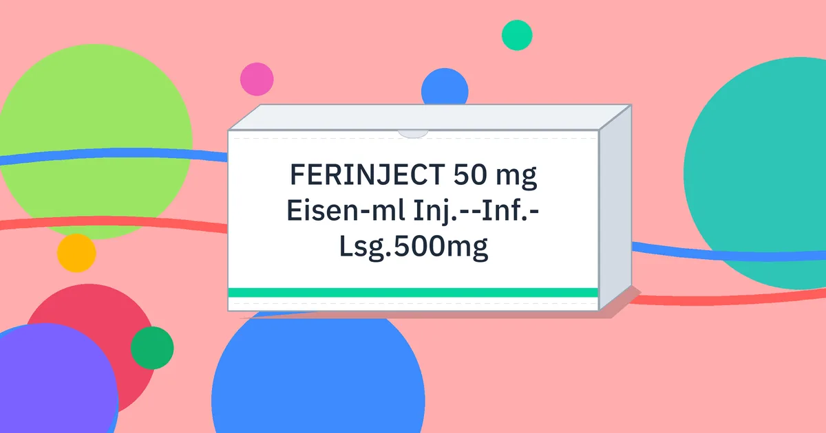 Symbolbild: Packung mit der Aufschrift FERINJECT 50 mg Eisen-ml Inj.--Inf.-Lsg.500mg (PZN 00697662) – Verfügbarkeit und Bezug in Apotheken in Frankfurt am Main