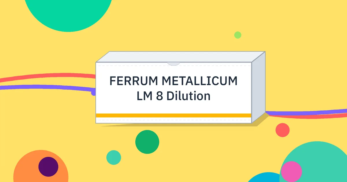 Symbolbild: Packung mit der Aufschrift FERRUM METALLICUM LM 8 Dilution (PZN 12850264) – Verfügbarkeit und Bezug in Apotheken in Frankfurt am Main