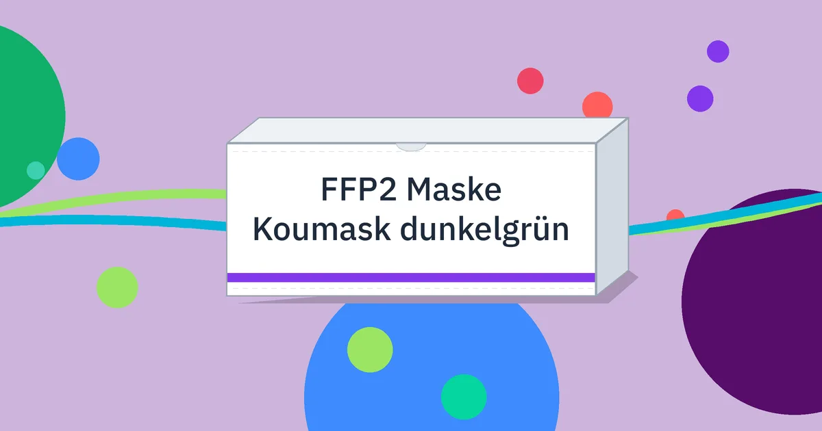 Symbolbild: Packung mit der Aufschrift FFP2 Maske Koumask dunkelgrün (PZN 18435833) – Verfügbarkeit und Bezug in Apotheken in Frankfurt am Main