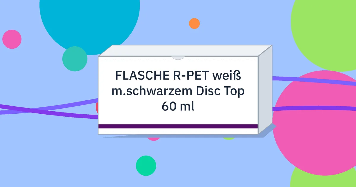 Symbolbild: Packung mit der Aufschrift FLASCHE R-PET weiß m.schwarzem Disc Top 60 ml (PZN 16681344) – Verfügbarkeit und Bezug in Apotheken in Frankfurt am Main