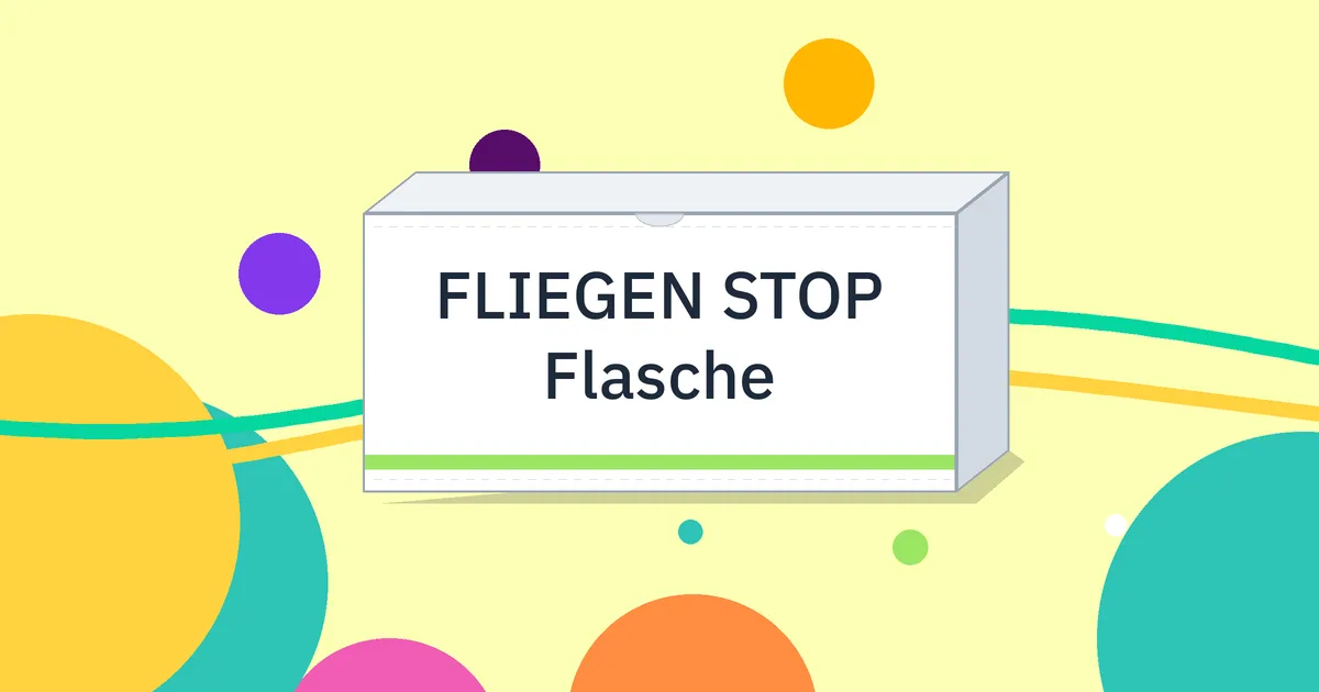 Symbolbild: Packung mit der Aufschrift FLIEGEN STOP Flasche (PZN 02676434) – Verfügbarkeit und Bezug in Apotheken in Frankfurt am Main