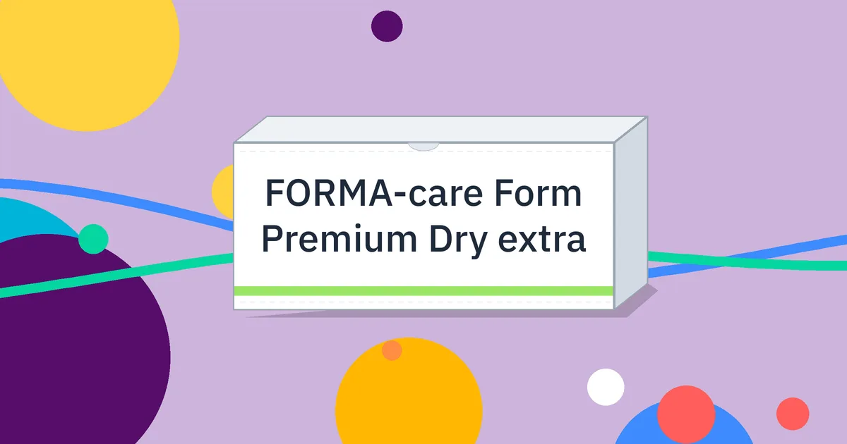 Symbolbild: Packung mit der Aufschrift FORMA-care Form Premium Dry extra (PZN 08459695) – Verfügbarkeit und Bezug in Apotheken in Frankfurt am Main