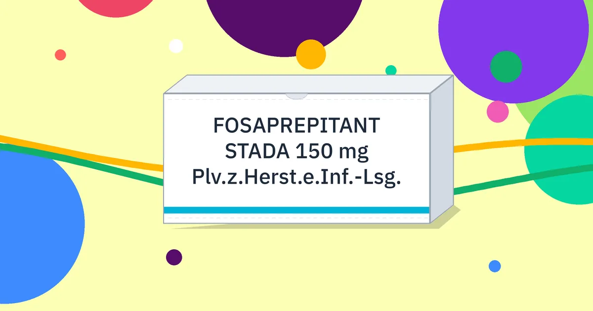 Symbolbild: Packung mit der Aufschrift FOSAPREPITANT STADA 150 mg Plv.z.Herst.e.Inf.-Lsg. (PZN 16349874) – Verfügbarkeit und Bezug in Apotheken in Frankfurt am Main