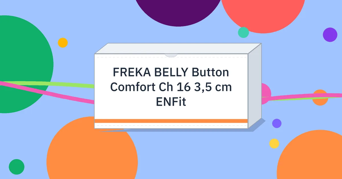 Symbolbild: Packung mit der Aufschrift FREKA BELLY Button Comfort Ch 16 3,5 cm ENFit (PZN 11486810) – Verfügbarkeit und Bezug in Apotheken in Frankfurt am Main