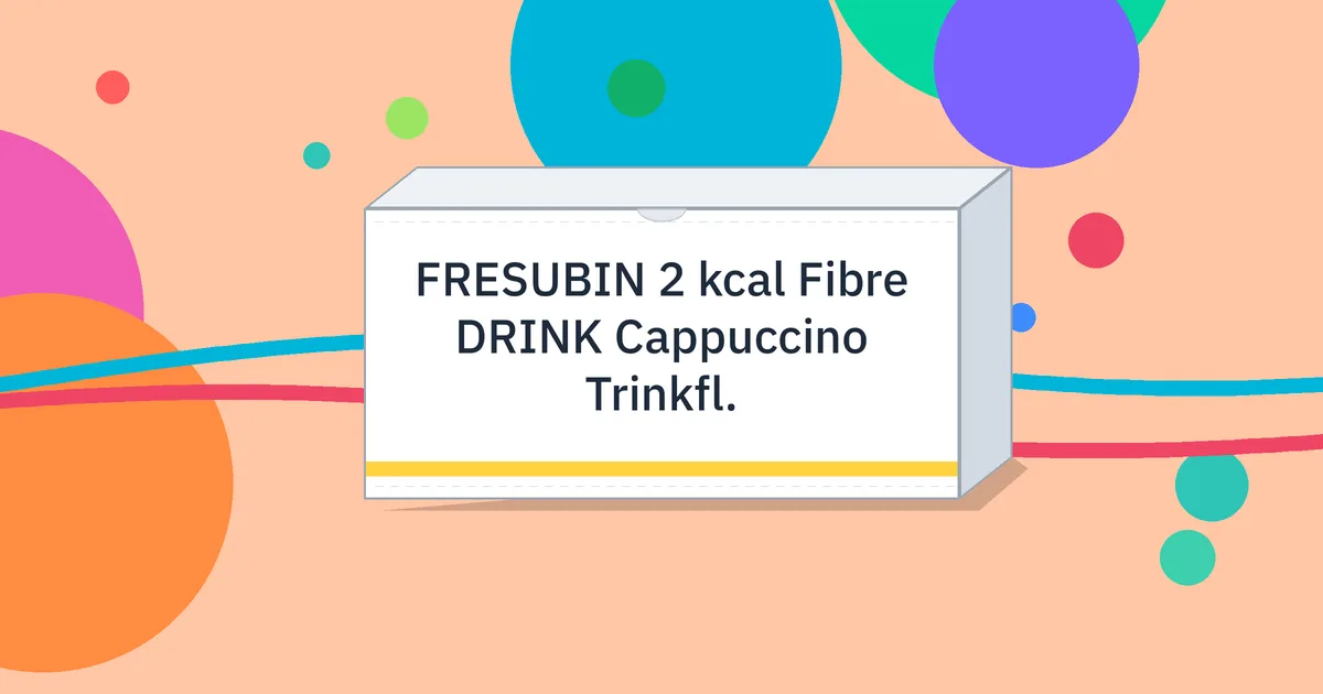 Symbolbild: Packung mit der Aufschrift FRESUBIN 2 kcal Fibre DRINK Cappuccino Trinkfl. (PZN 19750809) – Verfügbarkeit und Bezug in Apotheken in Frankfurt am Main