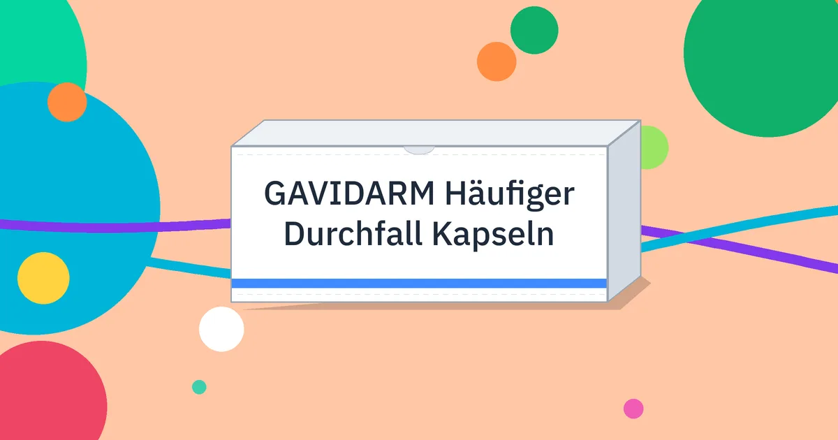Symbolbild: Packung mit der Aufschrift GAVIDARM Häufiger Durchfall Kapseln (PZN 19638099) – Verfügbarkeit und Bezug in Apotheken in Frankfurt am Main
