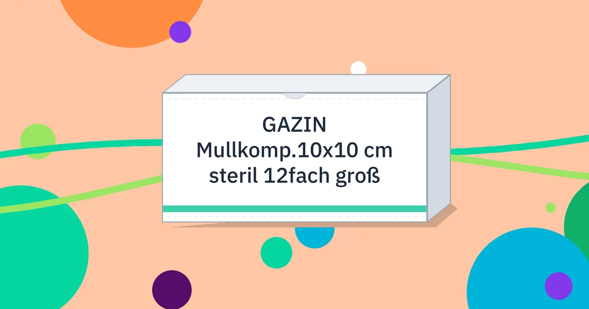 Symbolbild: Packung mit der Aufschrift GAZIN Mullkomp.10x10 cm steril 12fach groß (PZN 08788921) – Verfügbarkeit und Bezug in Apotheken in Frankfurt am Main