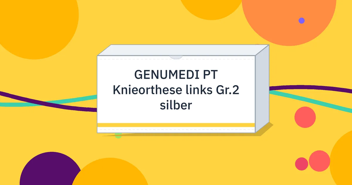 Symbolbild: Packung mit der Aufschrift GENUMEDI PT Knieorthese links Gr.2 silber (PZN 03648747) – Verfügbarkeit und Bezug in Apotheken in Frankfurt am Main