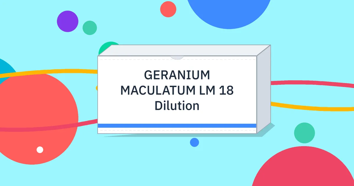 Symbolbild: Packung mit der Aufschrift GERANIUM MACULATUM LM 18 Dilution (PZN 12876743) – Verfügbarkeit und Bezug in Apotheken in Frankfurt am Main