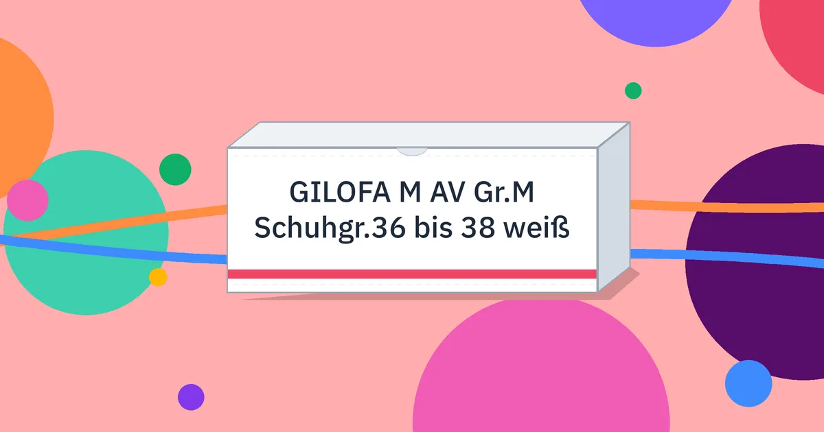 Symbolbild: Packung mit der Aufschrift GILOFA M AV Gr.M Schuhgr.36 bis 38 weiß (PZN 16726265) – Verfügbarkeit und Bezug in Apotheken in Frankfurt am Main