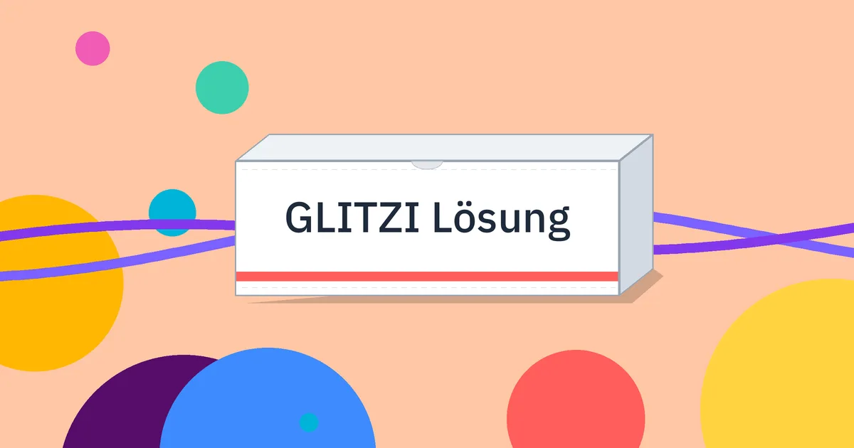 Symbolbild: Packung mit der Aufschrift GLITZI Lösung (PZN 04891438) – Verfügbarkeit und Bezug in Apotheken in Frankfurt am Main