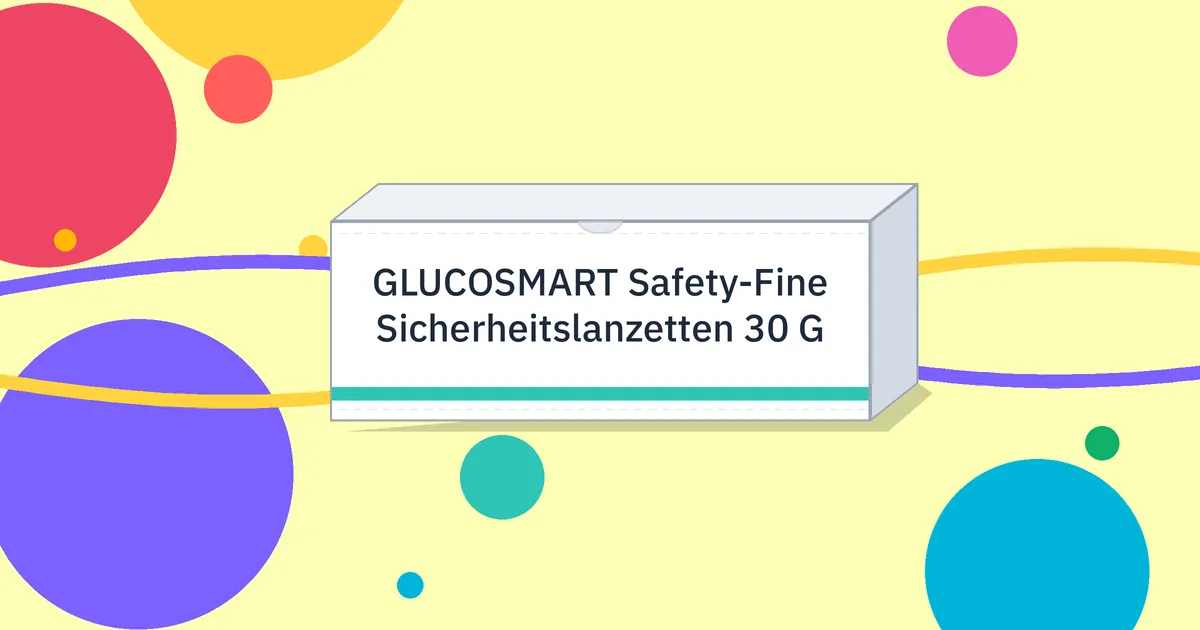 Symbolbild: Packung mit der Aufschrift GLUCOSMART Safety-Fine Sicherheitslanzetten 30 G (PZN 19742796) – Verfügbarkeit und Bezug in Apotheken in Frankfurt am Main