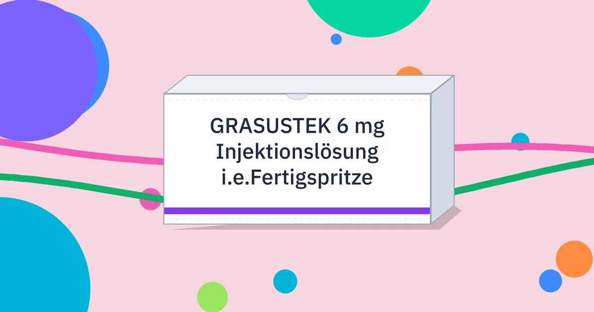 Symbolbild: Packung mit der Aufschrift GRASUSTEK 6 mg Injektionslösung i.e.Fertigspritze (PZN 16838573) – Verfügbarkeit und Bezug in Apotheken in Frankfurt am Main